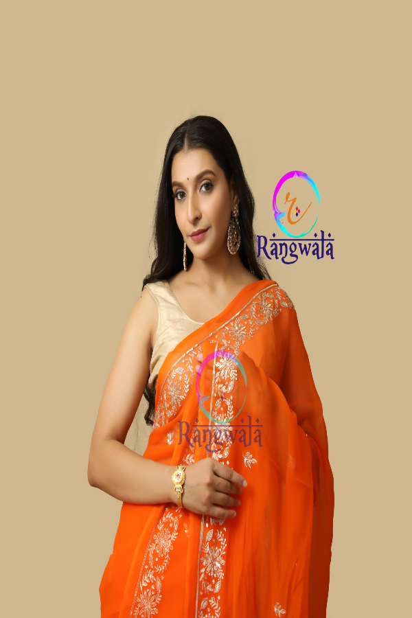 Chiffon Saree with Aari Tari Work - Rangwala Rajwadi Poshak Ghar